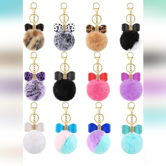 Accessories | Pom Pom Keychain With Rhinestone Bow New | Poshmark